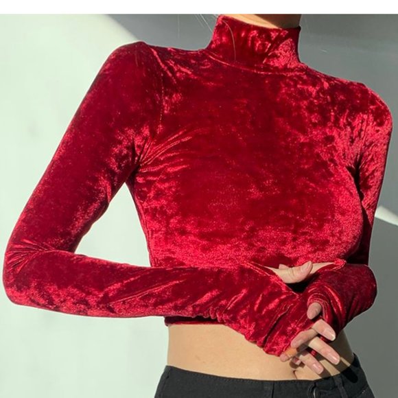 Tops | Red Velvet Crop Top With Thumb Hole Korean Street Fashion | Poshmark